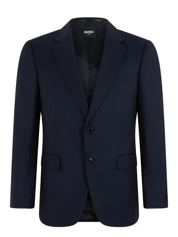 BOSS Single-breasted Virgin Wool Slim-fit Jacket With Classic Lapel - Blue