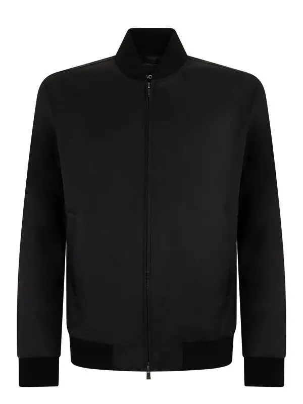 BOSS Wool Blend Zip Front Bomber Jacket - Black