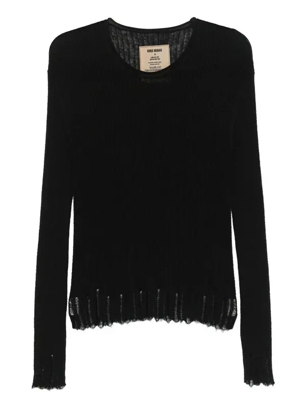 UMA WANG Ribbed Knit Pullover With Distressed Hem - Black