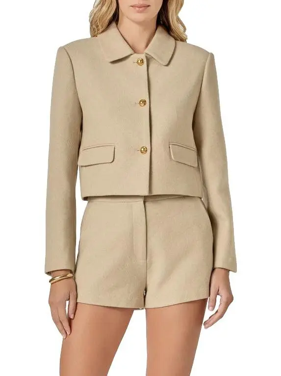 English Factory Cropped Wool Blend Jacket - Beige