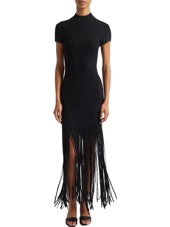 TOCCIN Jada Mock Neck Fringe Minidress - Jet