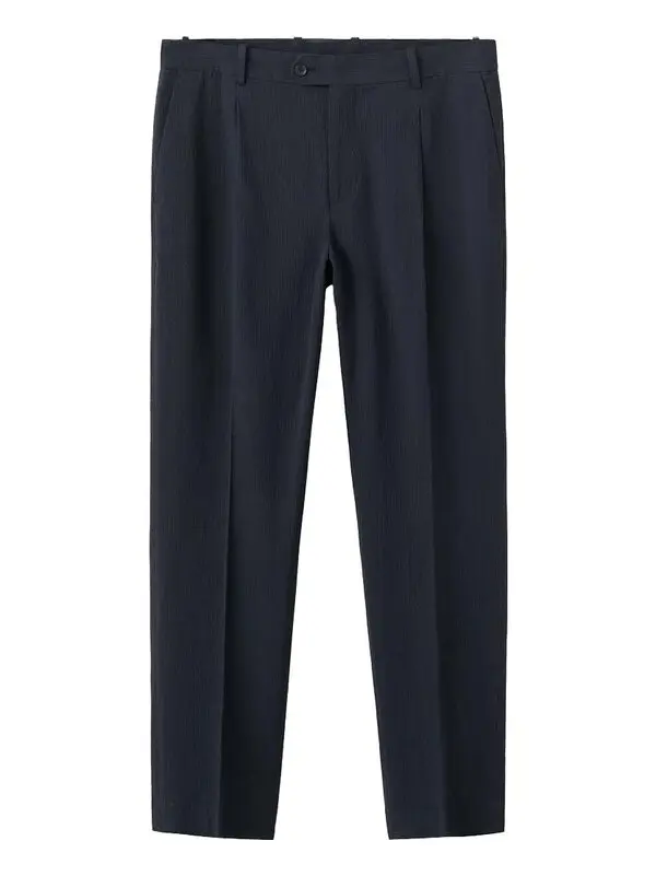 Mango Slim Fit Seersucker Pleated Pants - Navy