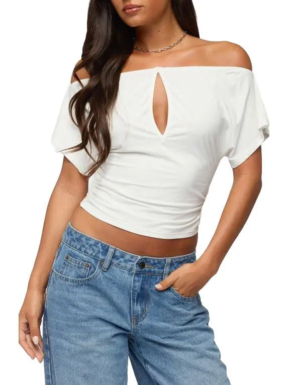 EDIKTED Hecate Off-the-shoulder Keyhole Top - White