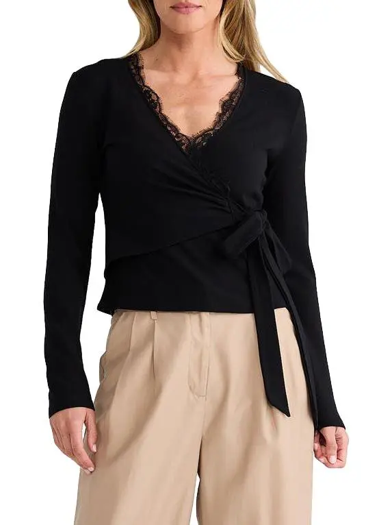 BRAVE+TRUE Brigitte Lace Trim Wrap Top - Black