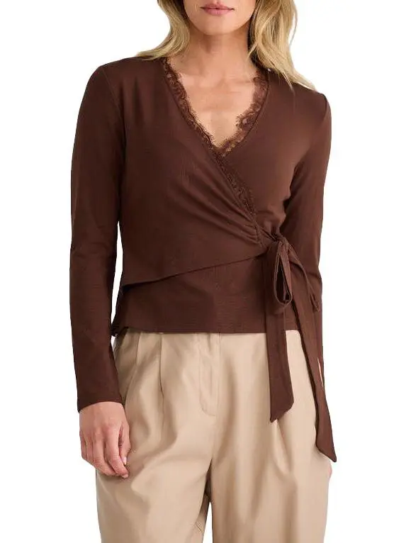 BRAVE+TRUE Brigitte Lace Trim Wrap Top - Espresso