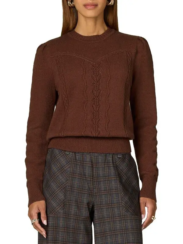 Wit & Wisdom Cable Knit Crewneck Sweater - Mocha