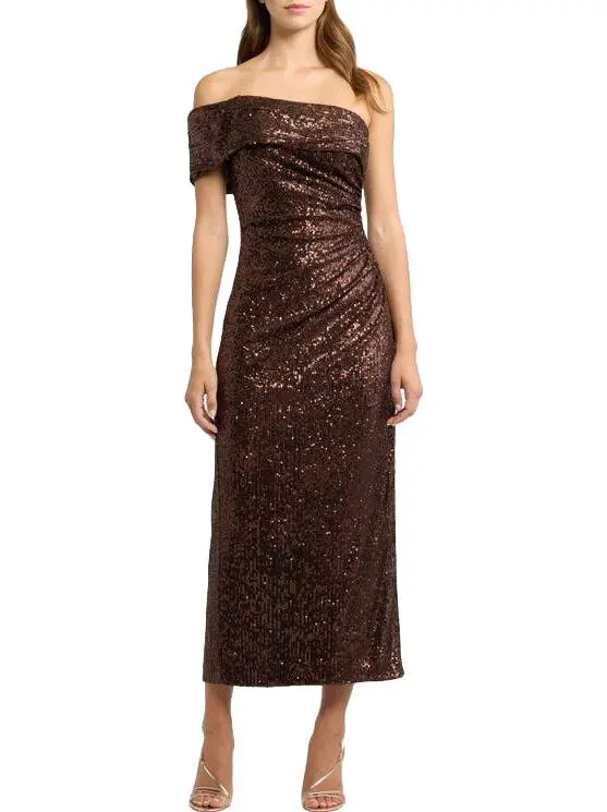 Eliza J Sequin One-shoulder Gown - Chocolate