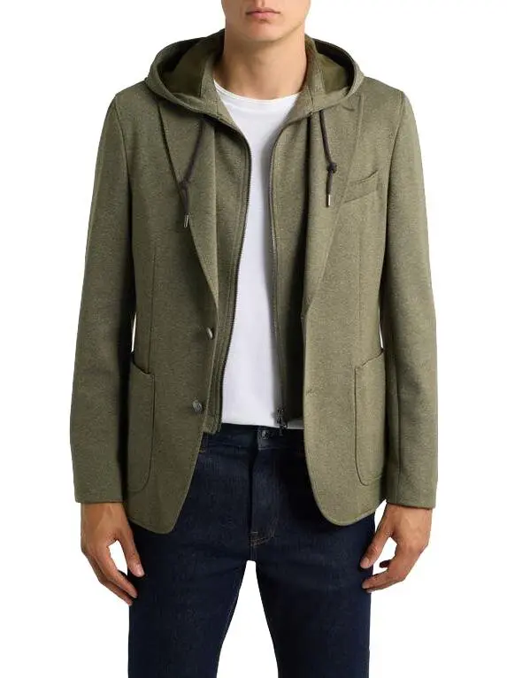 BOSS Jersey Sport Coat With Removable Hood - Medium Green
