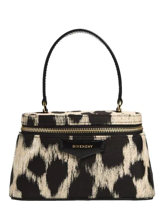 Givenchy Mini Antigona Leopard Jacquard Vanity Case Handbag - Black/beige
