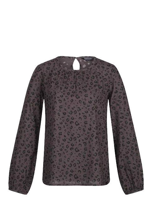REGATTA Leopard Print Keyhole Long-sleeved Blouse - Black