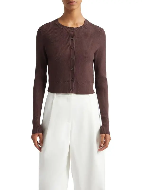 TOCCIN Zoe Cropped Ribbed Cardigan - Espresso