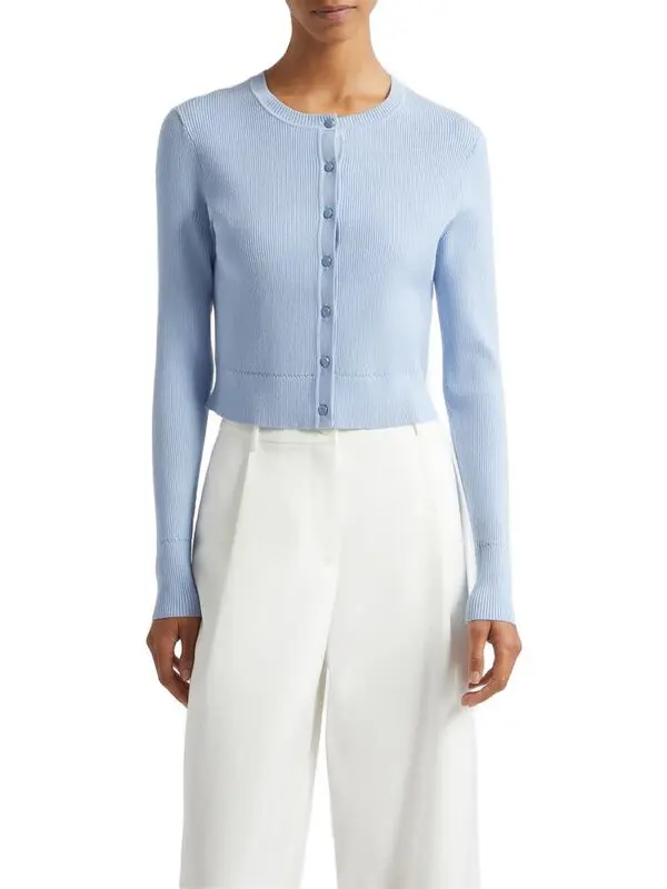 TOCCIN Zoe Cropped Ribbed Cardigan - Sky
