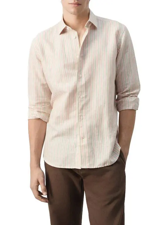 Mango Stripe Linen Blend Button-up Shirt - Orange