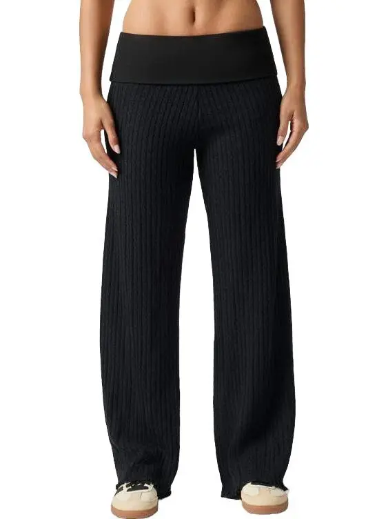 FLORENCE BY MILLS Mini Cable Stitch Foldover Sweater Pants - Black