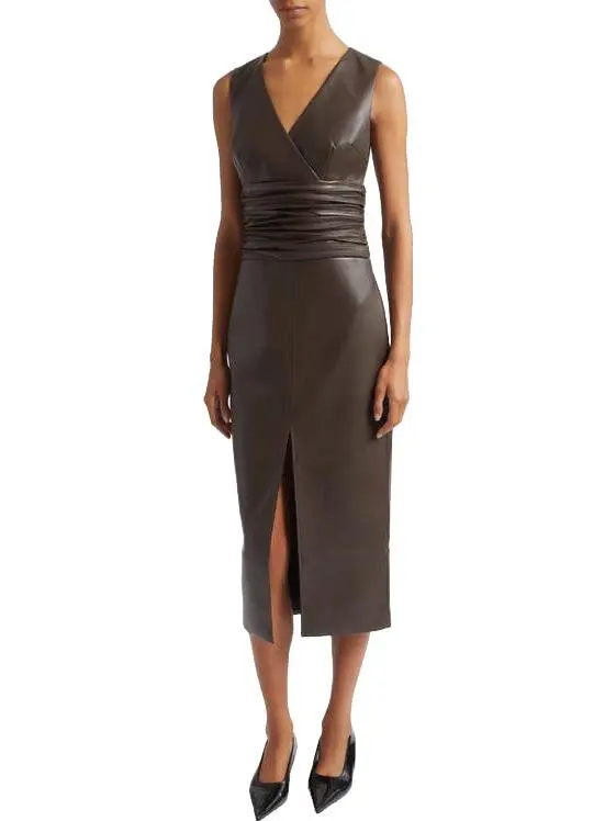 TOCCIN Fabiana Faux Leather Midi Dress - Espresso