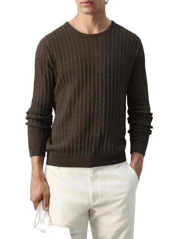 Mango Ribbed Crewneck Sweater - Brown