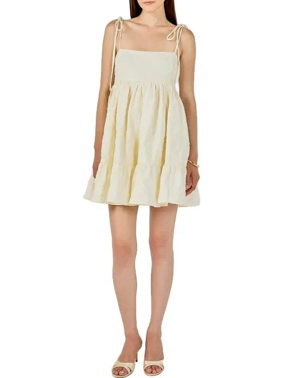 Endless Rose Floral Jacquard Babydoll Mini Dress - Cream