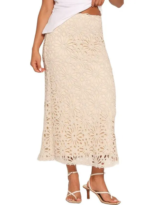 PETAL & PUP Vesela Crochet Maxi Skirt - Natural