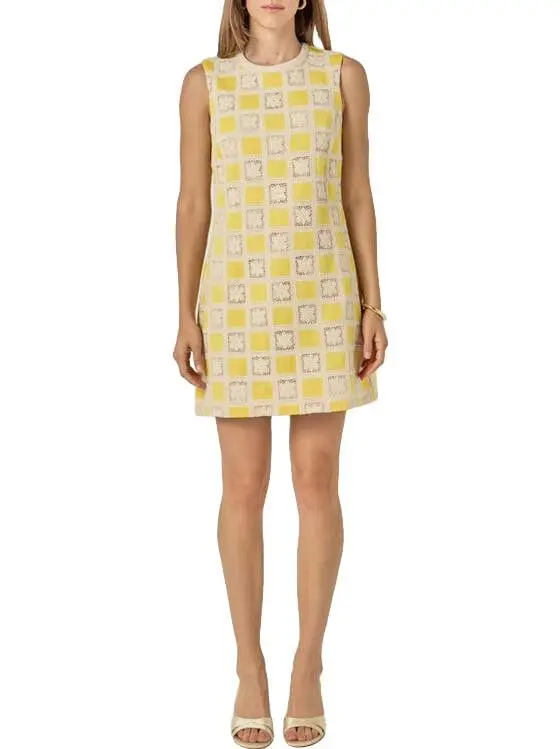 English Factory Crochet Patchwork Minidress - Yellow Multi