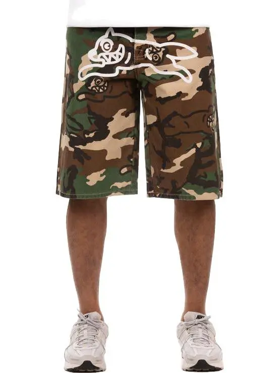 ICECREAM Camouflage Twill Shorts With Running Dog Logo - Camo