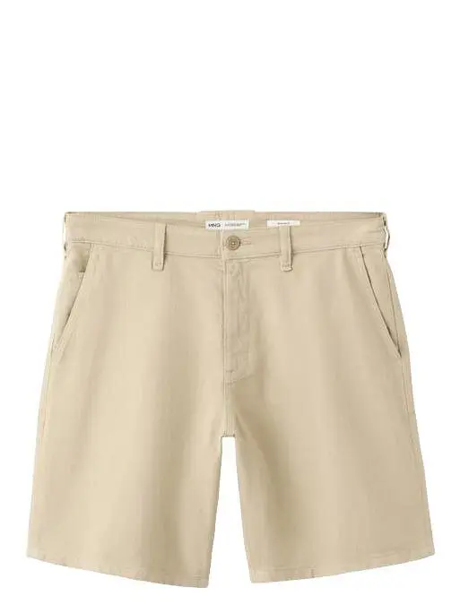 Mango Flat Front Bermuda Shorts - Beige