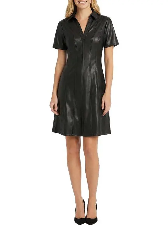 Maggy London Faux Leather Fit & Flare Dress - Black