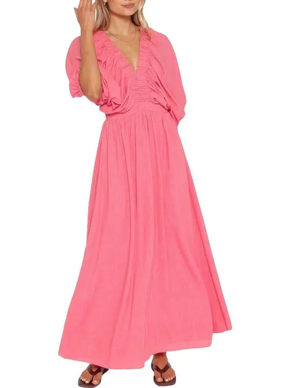 PETAL & PUP Gianna Puff Sleeve Maxi Dress - Pink