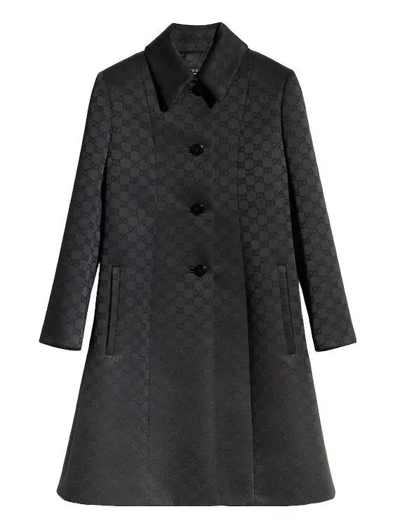 Gucci Gg Viscose Jacquard Single-breasted Coat - Black