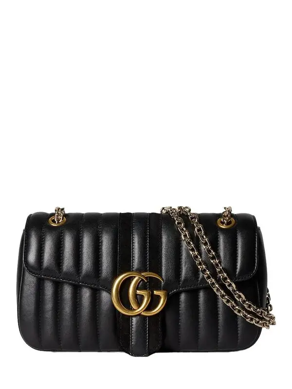 Gucci Jetset Gg Marmont Medium Shoulder Bag In Leather - Black