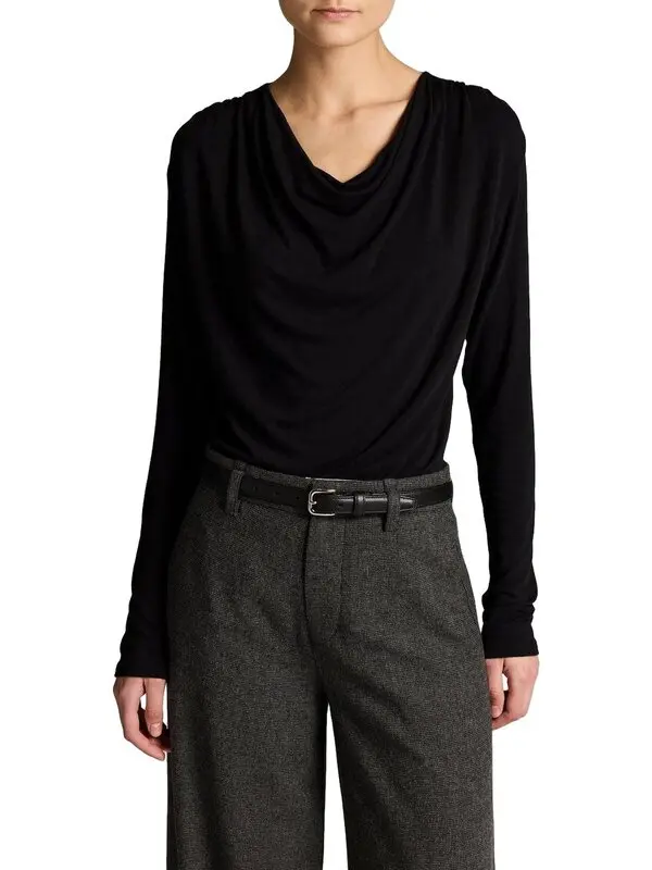 Vince Jersey Draped Cowl-neck Long-sleeve Top - Black
