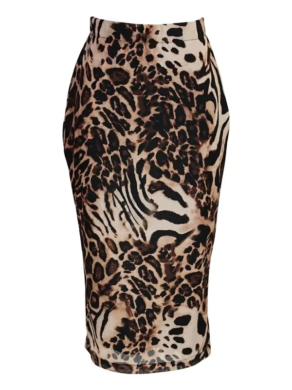 JENNAFER GRACE Lucy Pencil Skirt In Jaguar Print - Black