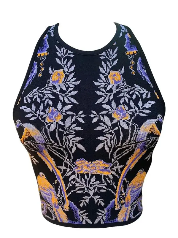 DIANA MOYA ATELIER Jacquard Knit Racerback Top - Black