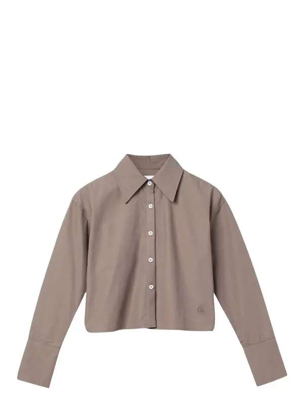 DĀL THE LABEL Cropped Cotton Button-down Shirt - Brown