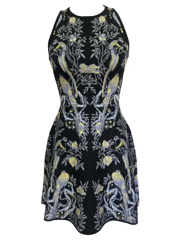 DIANA MOYA ATELIER Bird Jacquard Fit And Flare Dress - Black