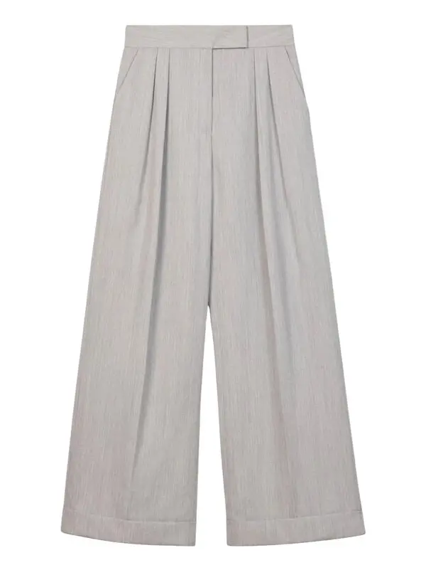 DĀL THE LABEL Wool Blend Pleated Wide Leg Trousers - Grey