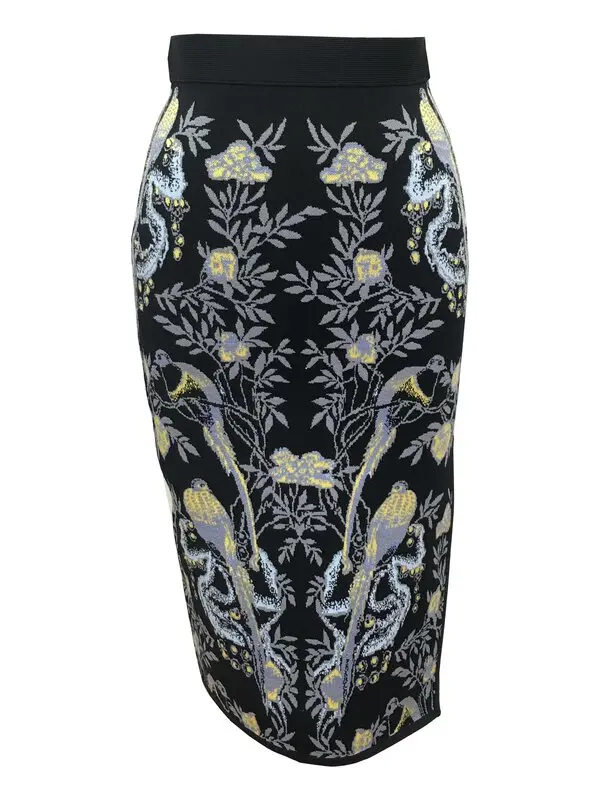 DIANA MOYA ATELIER Anna Bird Jacquard Pencil Skirt - Black