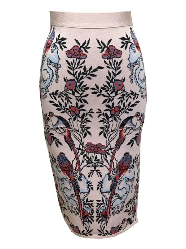DIANA MOYA ATELIER Bird Jacquard Pencil Skirt - Brown