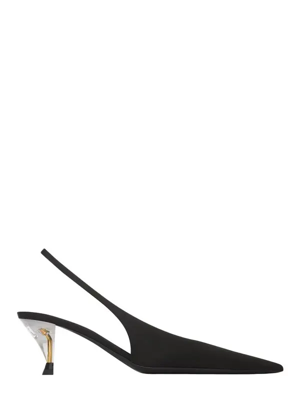 Saint Laurent Fanny Slingback Pumps In Satin Crepe With Plexiglas Kitten Heel - Black