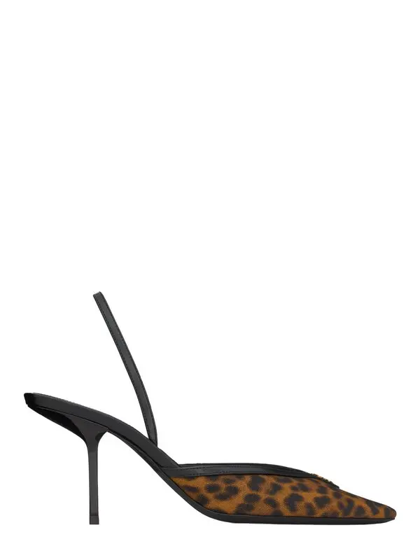 Saint Laurent Folie Slingback Pumps In Grosgrain - Leopard