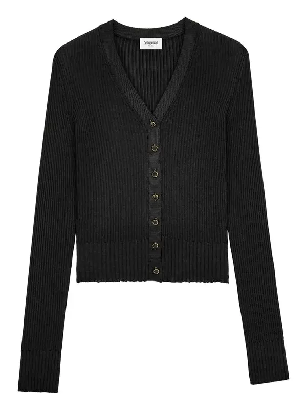 Saint Laurent Ribbed Knit Cardigan - Noir