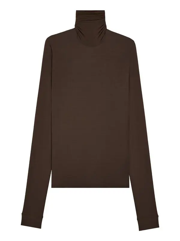 Saint Laurent Turtleneck In Stretch Jersey - Marron Fonce