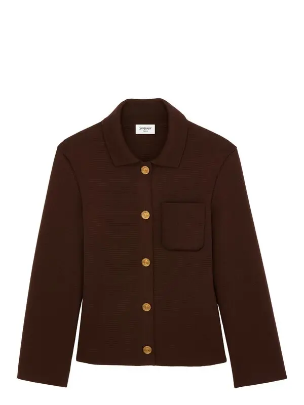 Saint Laurent Wool Polo Cardigan With Cassandre Medallion Buttons - Ebene
