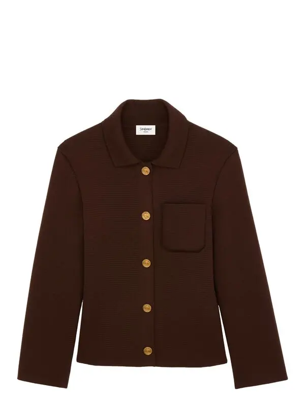 Saint Laurent Wool Polo Cardigan With Cassandre Medallion Buttons - Ebene