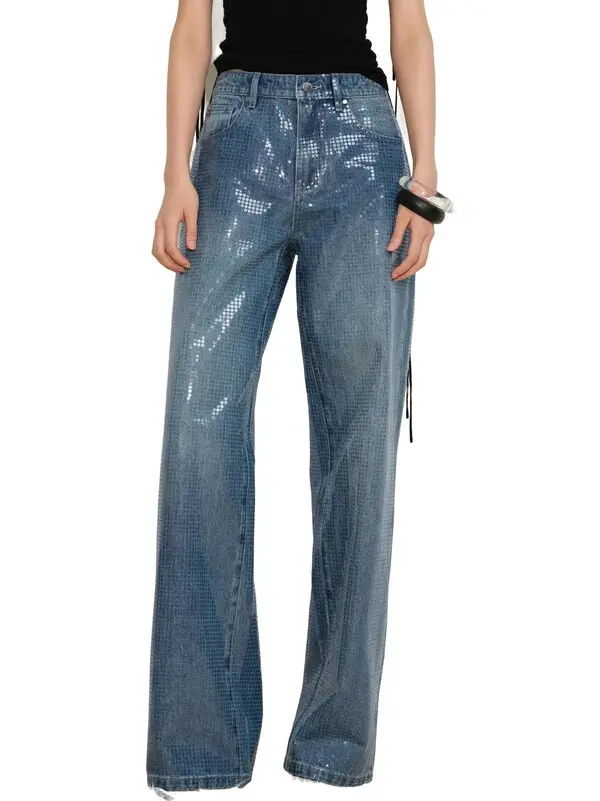 Fabrique Zia Sequin Embellished Barrel Leg Jeans - Blue