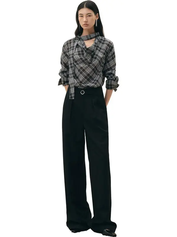 Fabrique Fern Plaid Scarf Tie Blouse - Black