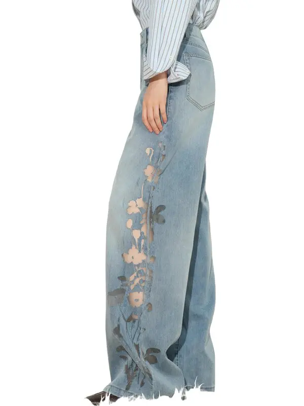Fabrique Myla Burnout Mesh Wide Leg Jeans - Blue
