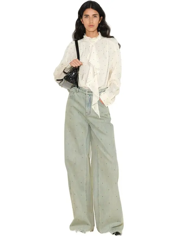 Fabrique Metallic Dot Ruffle Blouse - White