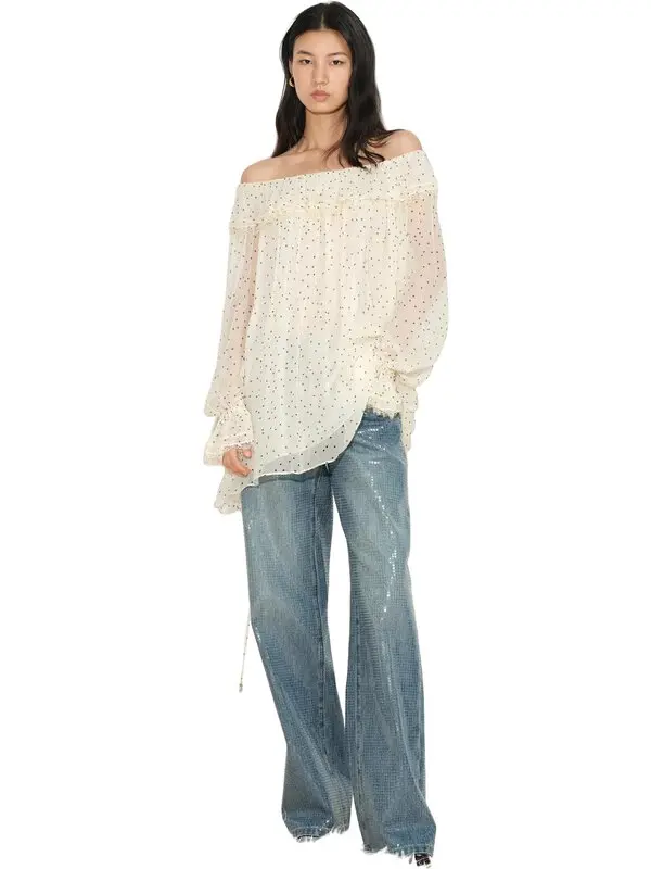 Fabrique Severine Polka Dot Ruffle Blouse - White