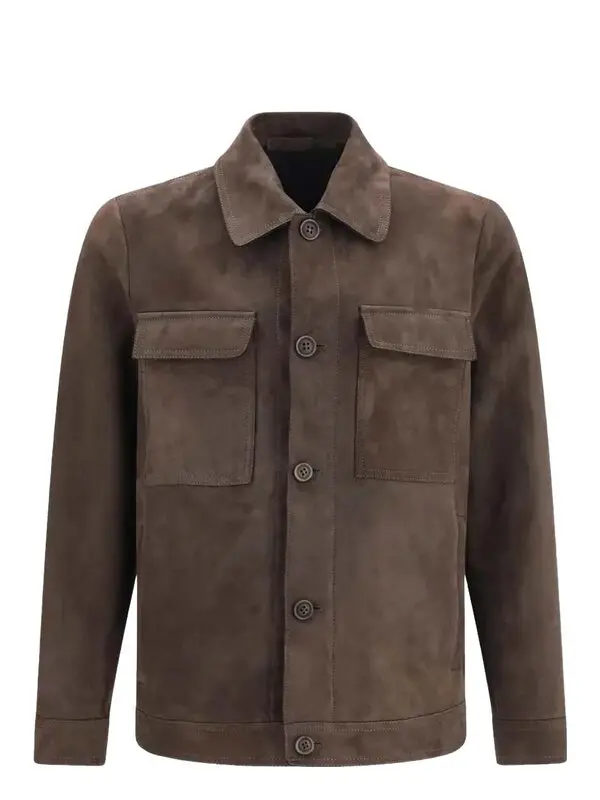 SALVATORE SANTORO Button-front Suede Jacket - Brown