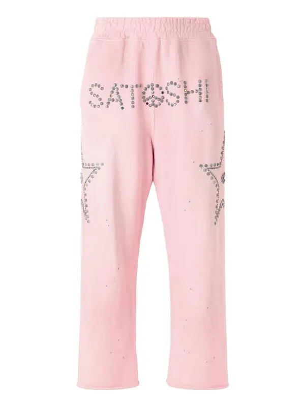 SATOSHI NAKAMOTO Wide-leg Studded Cotton-jersey Sweatpants - Pink
